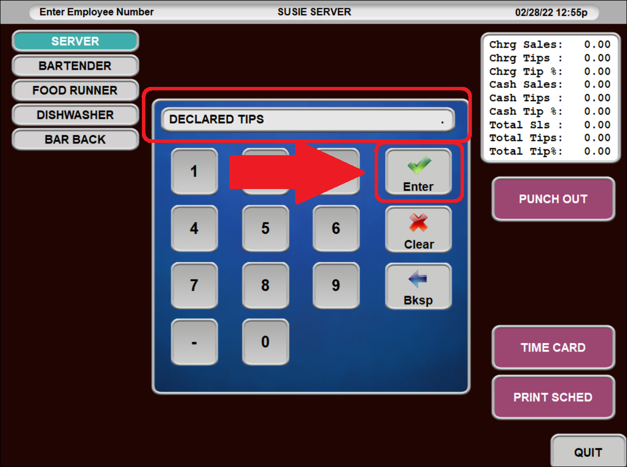 Clock In or Clock Out on POSitouch